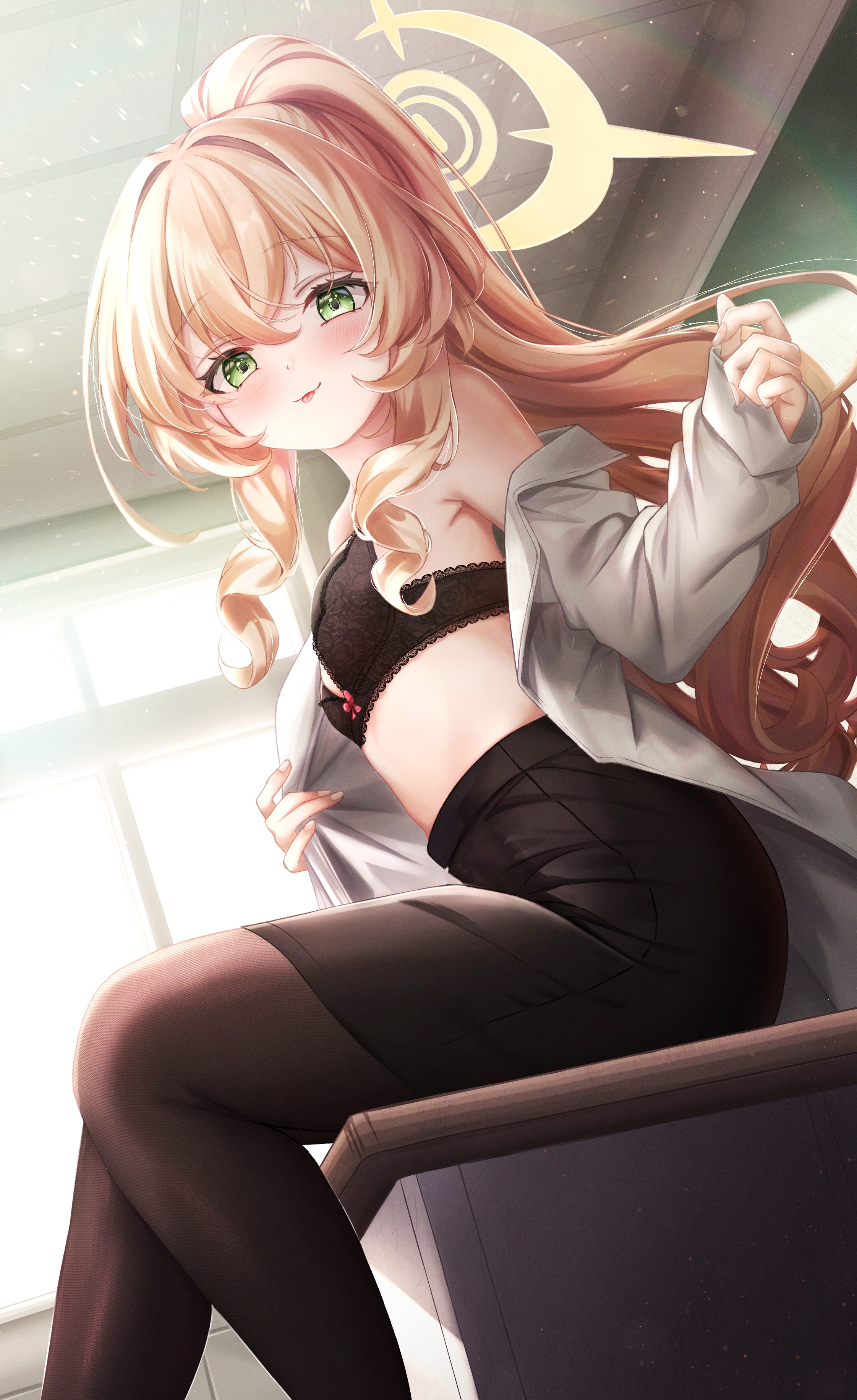 arashiomoto blue archive professor niyaniya bra dress shirt halo lingerie loli open shirt ...